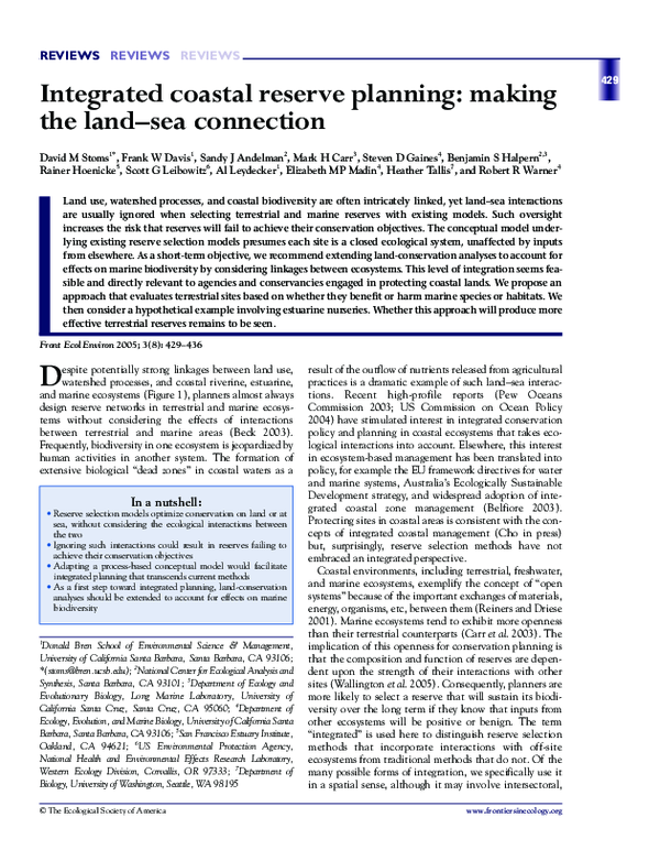 (PDF) Integrated coastal reserve planning: making the land–sea connection