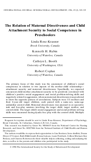 (PDF) The Relation of Maternal Directiveness and Child Attachment ...