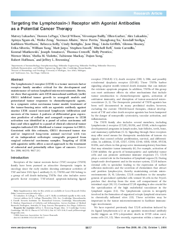 (PDF) Targeting the Lymphotoxin- Receptor with Agonist Antibodies as a ...