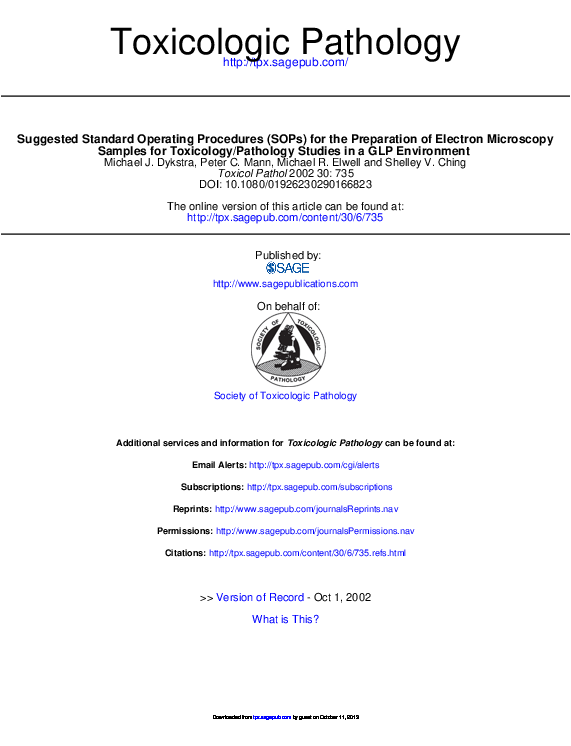 (PDF) Suggested Standard Operating Procedures (SOPs) for the ...