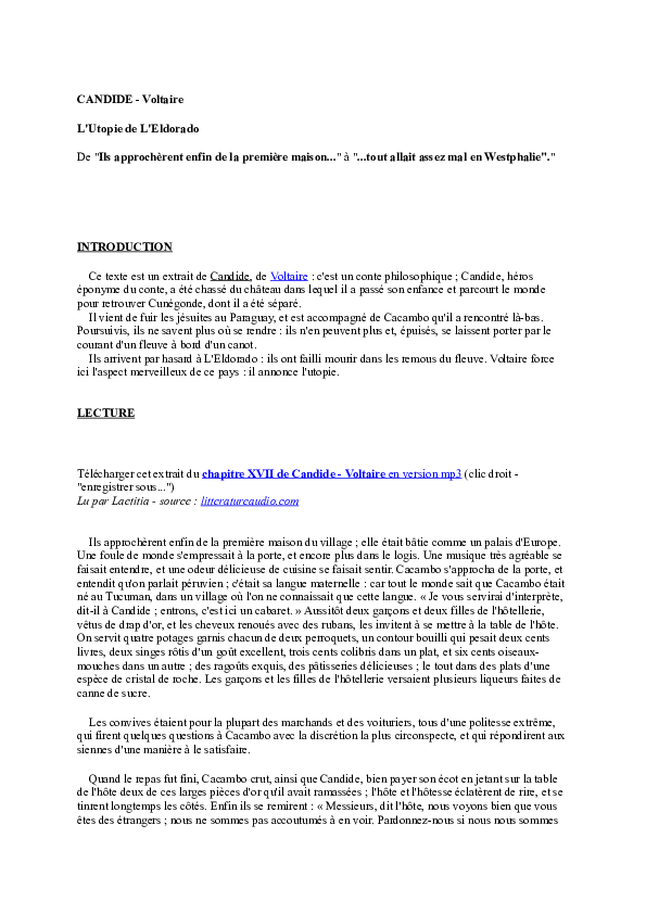 question sur candide
