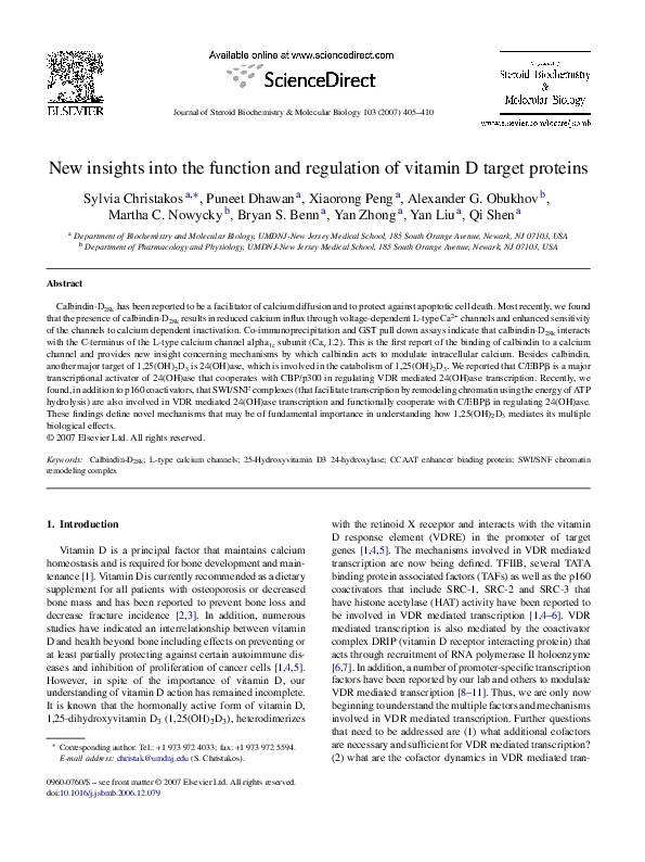 (PDF) New insights into the function and regulation of vitamin D target ...