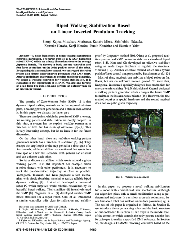 (PDF) Biped walking stabilization based on linear inverted pendulum tracking