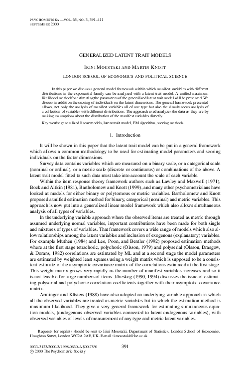 Generalized Latent Trait Models
