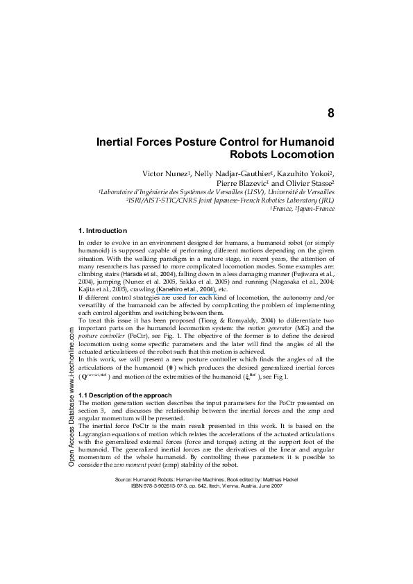 (PDF) Inertial Forces Posture Control for Humanoid Robots Locomotion
