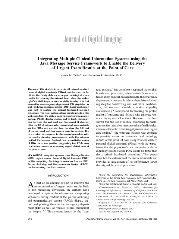 (PDF) Integrating Multiple Clinical Information Systems using the Java Message Service Framework
