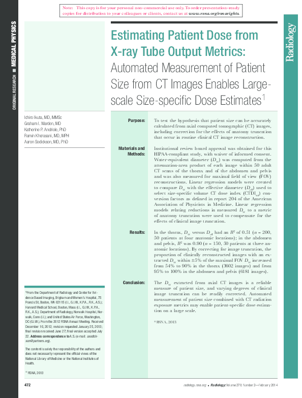 (PDF) Estimating Patient Dose from X-ray Tube Output Metrics: Automated ...