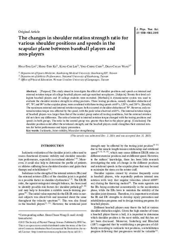(PDF) The changes in shoulder rotation strength ratio for various ...