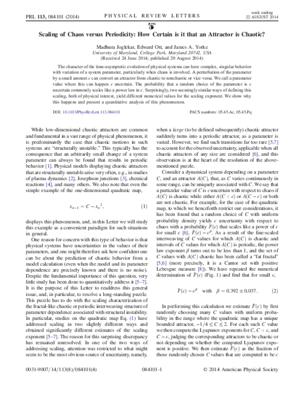 (PDF) Scaling of Chaos versus Periodicity: How Certain is it that an ...