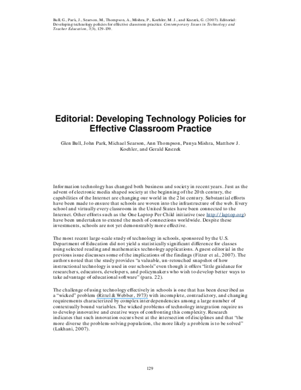 (PDF) Editorial: Developing technology policies for effective classroom ...