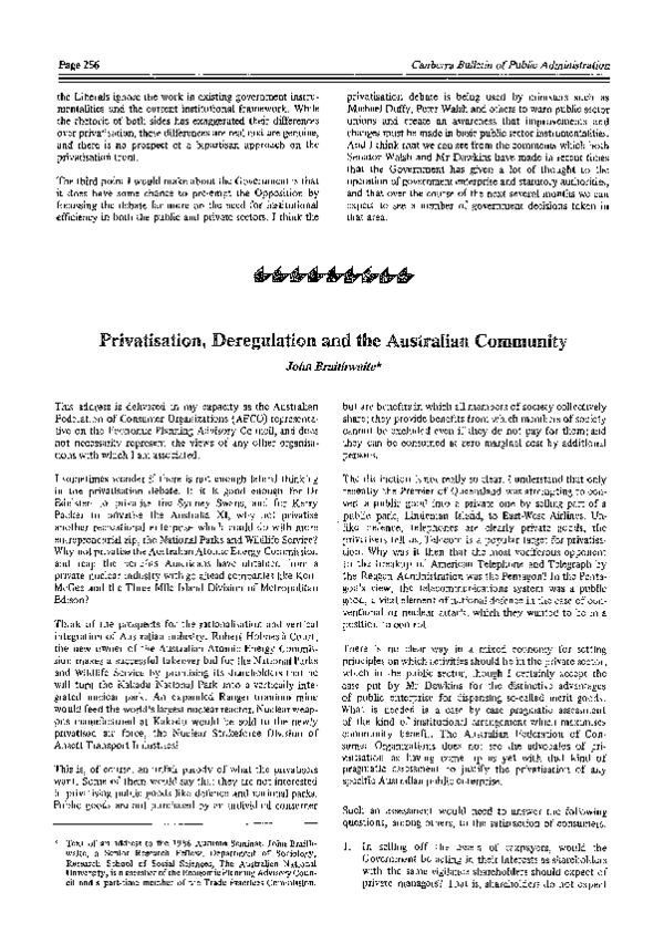 (PDF) Privatisation, Deregulation and the Australian Community