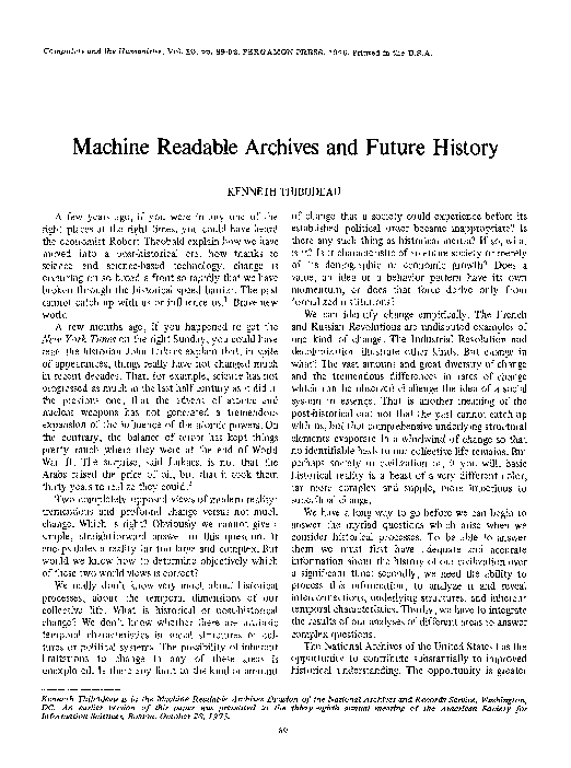 (PDF) Machine readable archives and future history