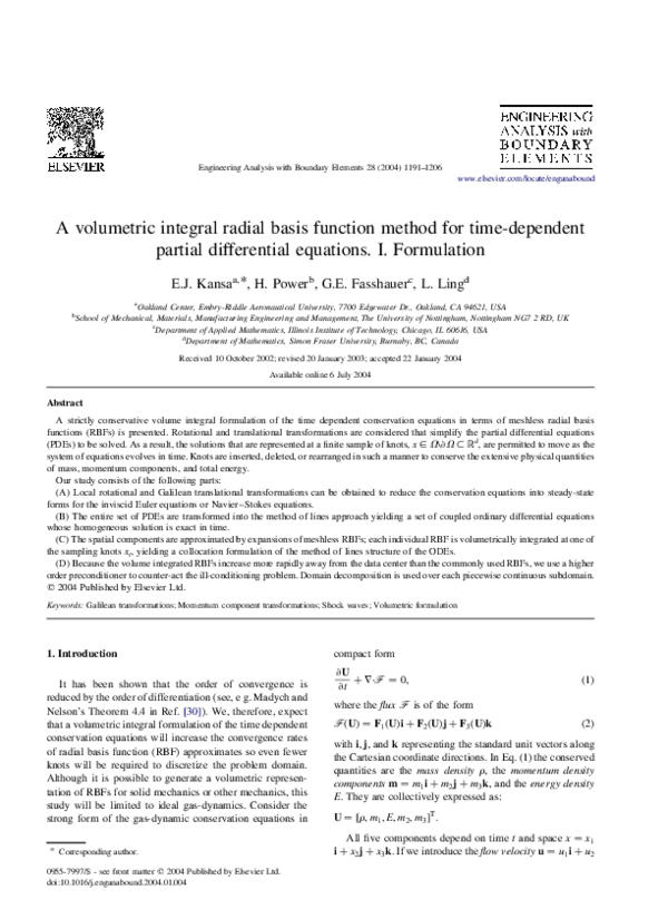(PDF) A volumetric integral radial basis function method for time-dependent partial differential ...