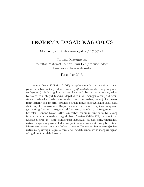 (PDF) Teorema Dasar Kalkulus 1&2 (Ahmad Sandi N)