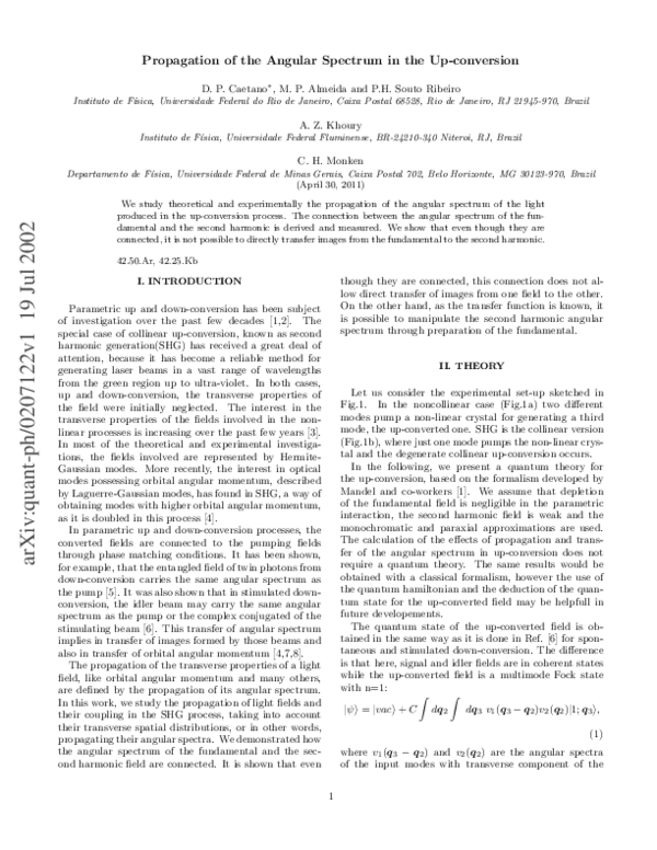 Pdf Propagation Of The Angular Spectrum In The Up Conversion