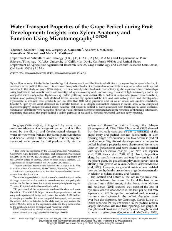 (PDF) Water transport properties of the grape (V. vinifera L.) pedicel ...