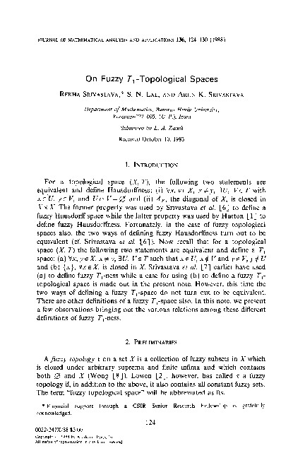 (PDF) On fuzzy T1-topological spaces