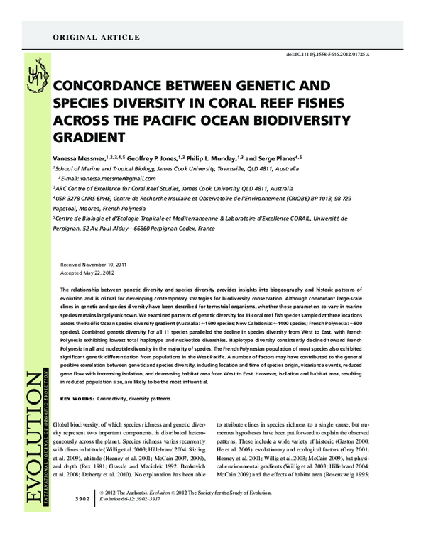 (PDF) CONCORDANCE BETWEEN GENETIC AND SPECIES DIVERSITY IN CORAL REEF ...