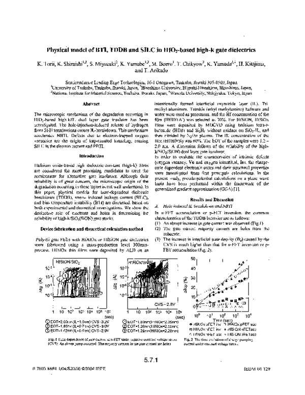 (PDF) Physical model of BTI, TDDB and SILC in HfO2-based high-k gate dielectrics