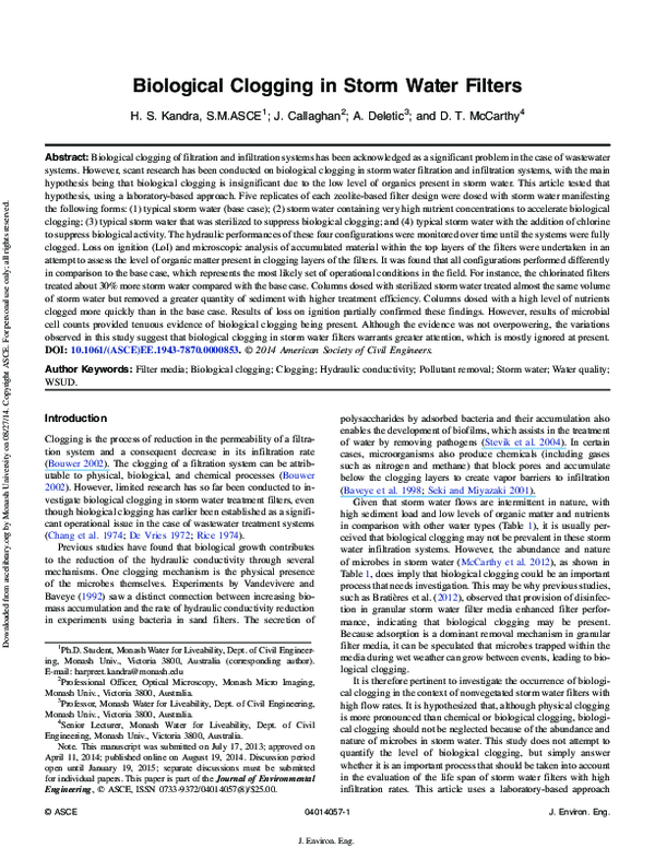 (PDF) Biological Clogging in Storm Water Filters