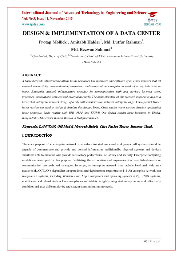 (PDF) DESIGN & IMPLEMENTATION OF A DATA CENTER