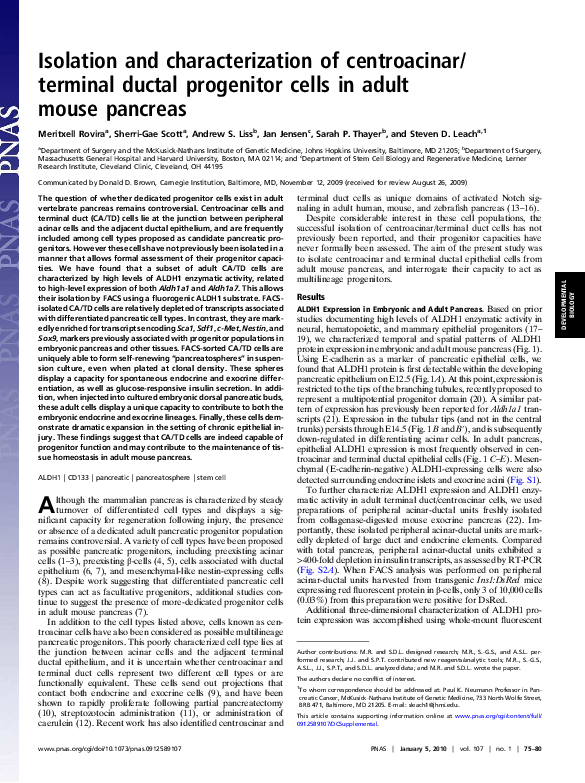(PDF) Isolation and characterization of centroacinar/terminal ductal ...