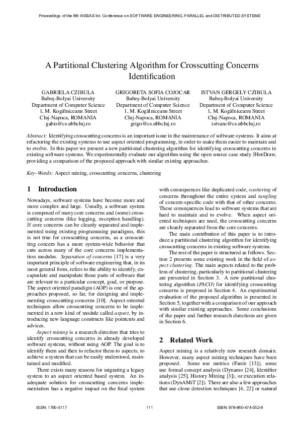 Pdf A Partitional Clustering Algorithm For Crosscutting Concerns
