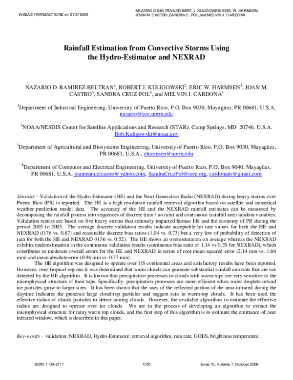 (PDF) Rainfall estimation from convective storms using the hydro-estimator and NEXRAD
