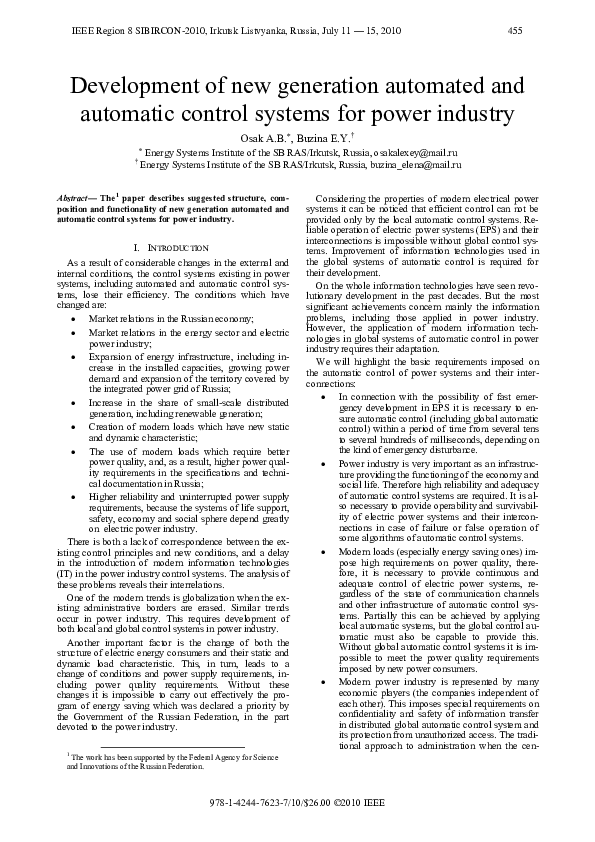 (PDF) Development of new generation automated and automatic control ...