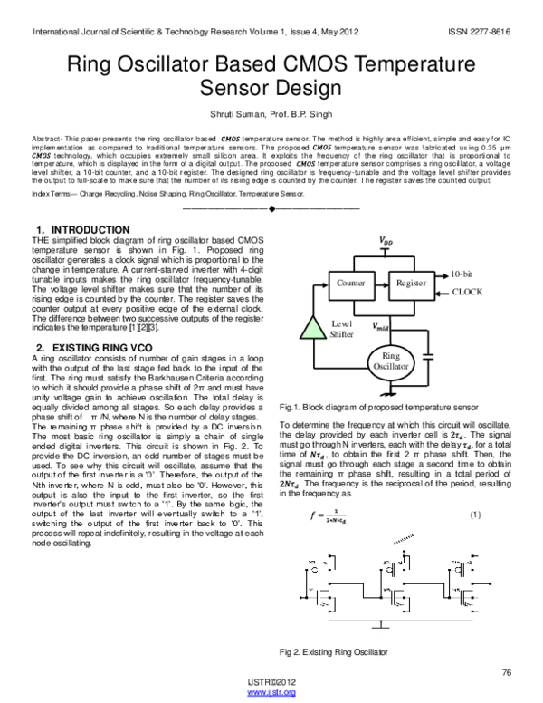 Pdf Ring Oscillator Based Cmos Temperature Sensor Design