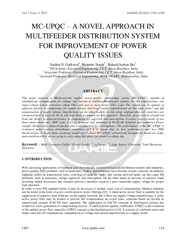(PDF) MC-UPQC – A NOVEL APPROACH IN MULTIFEEDER DISTRIBUTION SYSTEM FOR ...