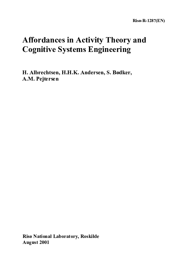 (PDF) Affordances in activity theory and cognitive systems engineering