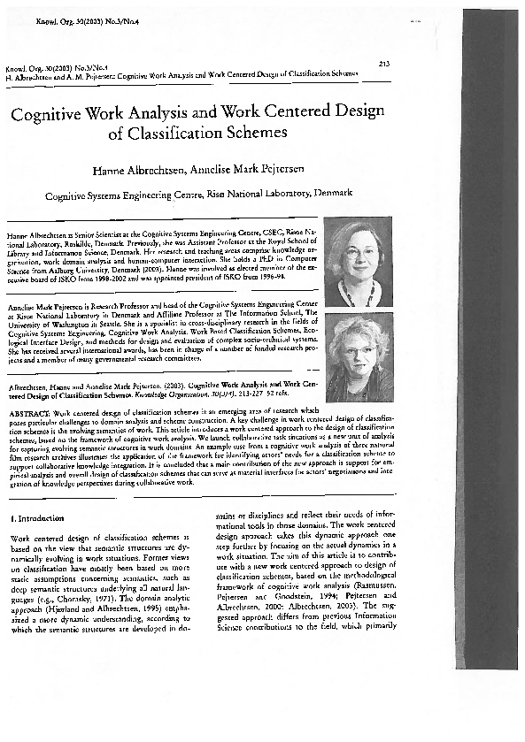 (PDF) Work-Centered Design of Classification Schemes