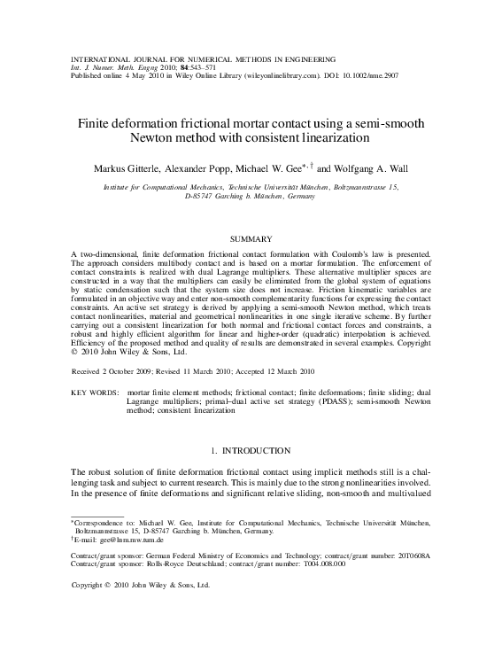 (PDF) Frictionless 2D Contact formulations for finite deformations ...