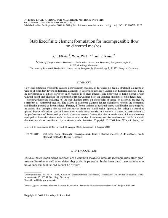(PDF) Stabilized finite element formulation for incompressible flow on distorted meshes