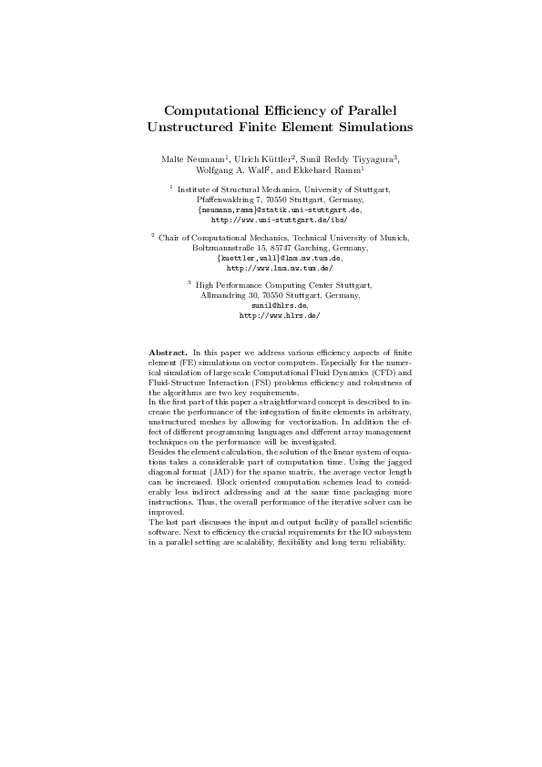Pdf Computational Efficiency Of Parallel Unstructured Finite Element Simulations