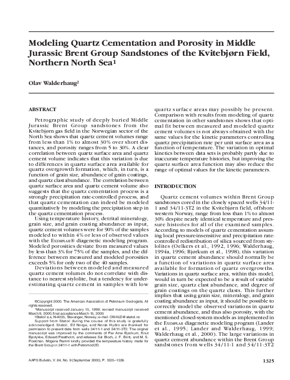 (PDF) Modeling Quartz Cementation and Porosity in Middle Jurassic Brent ...