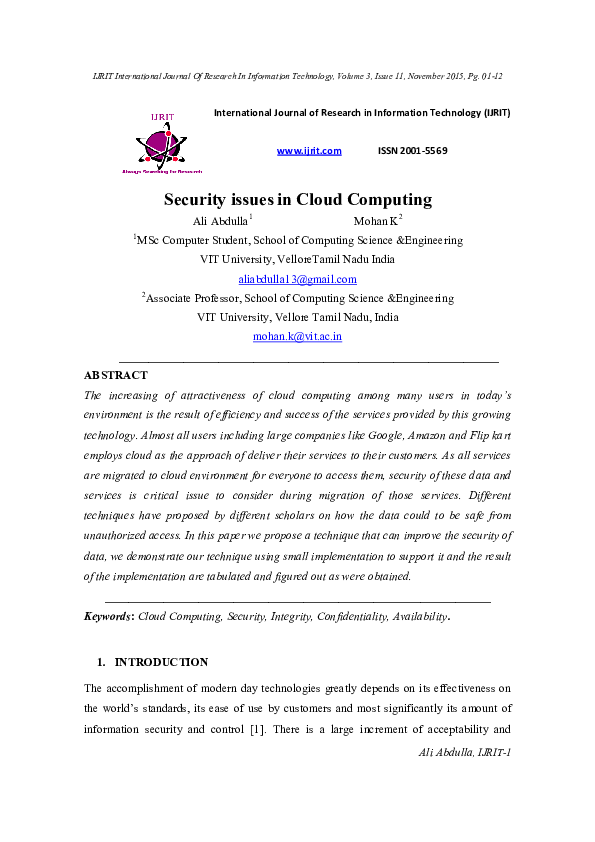 (PDF) Security issues in Cloud Computing