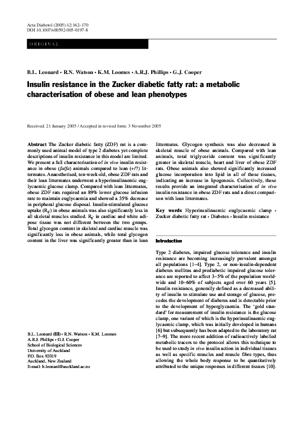 (PDF) Insulin resistance in the Zucker diabetic fatty rat: a metabolic ...