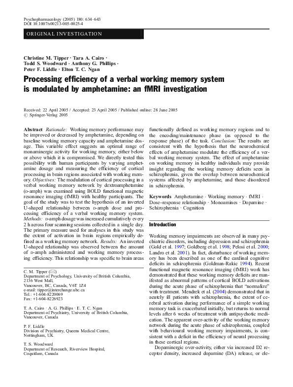 (PDF) Processing efficiency of a verbal working memory system is modulated by amphetamine: an ...