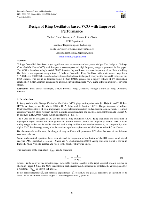 (PDF) Design of Ring Oscillator based VCO with Improved Performance