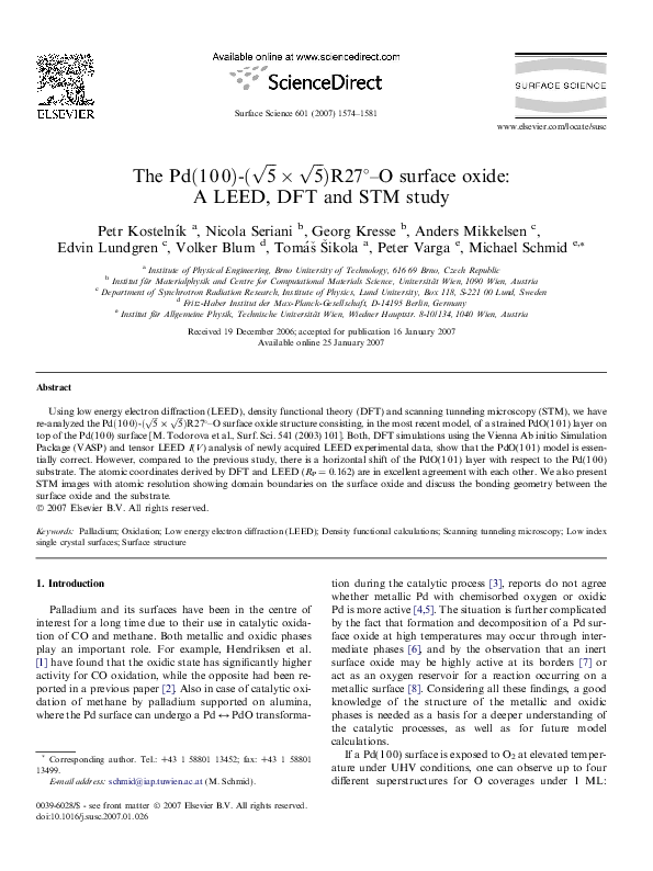 (PDF) The surface oxide: A LEED, DFT and STM study