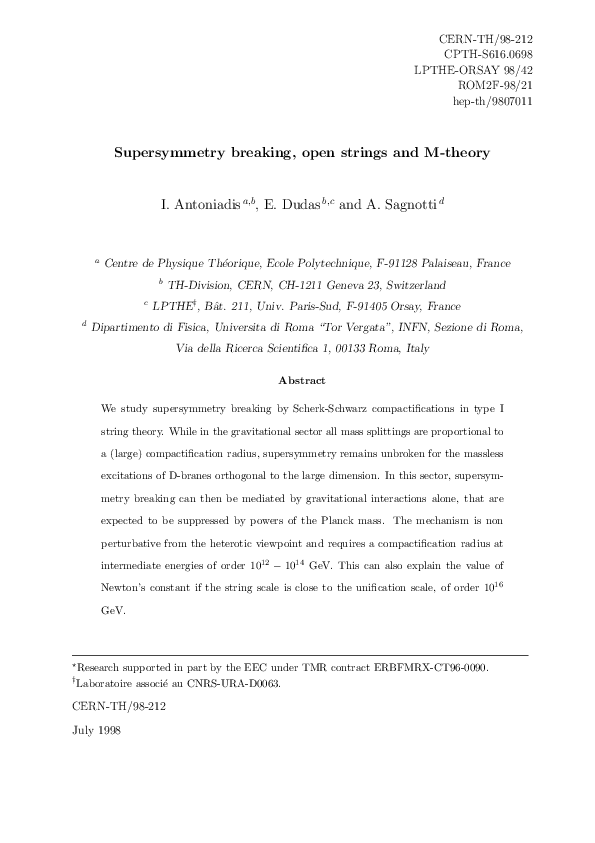 (PDF) Supersymmetry breaking, open strings and M-theory