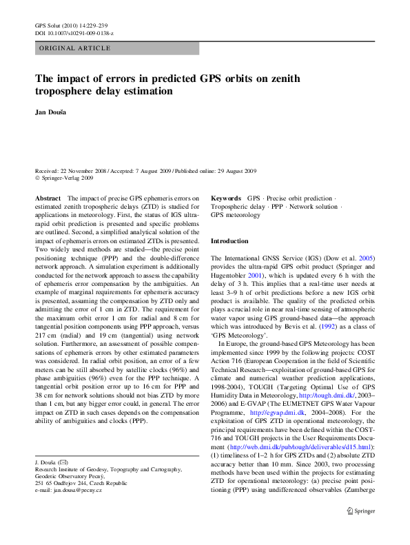 Pdf The Impact Of Errors In Predicted Gps Orbits On Zenith