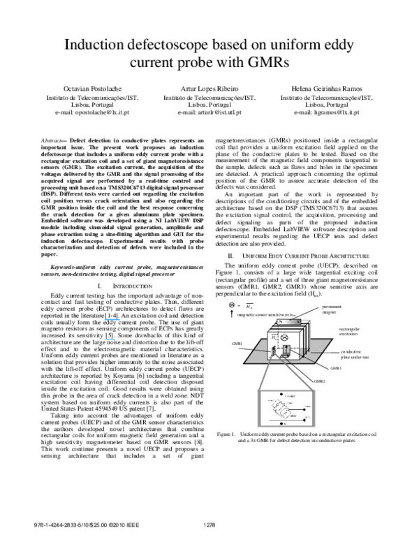 Pdf Induction Defectoscope Based On Uniform Eddy Current Probe With Gmrs