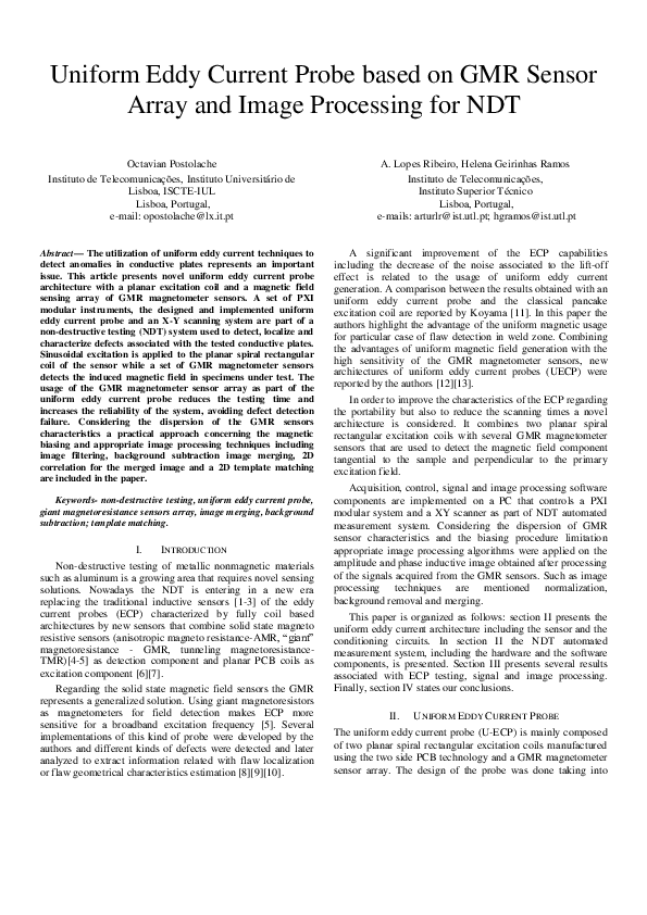 Pdf Uniform Eddy Current Probe Based On Gmr Sensor Array And Image Processing For Ndt