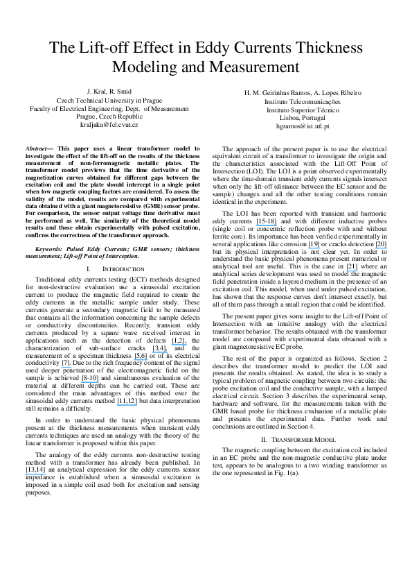 (PDF) The Lift-Off Effect in Eddy Currents on Thickness Modeling and ...