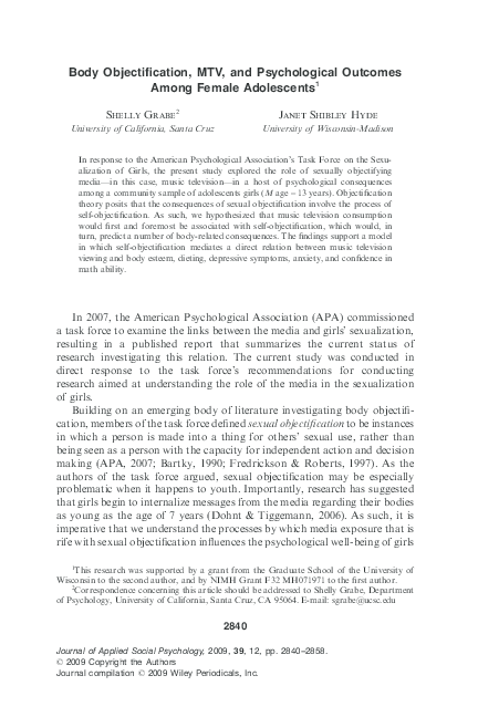 (PDF) Body Objectification, MTV, and Psychological Outcomes Among ...