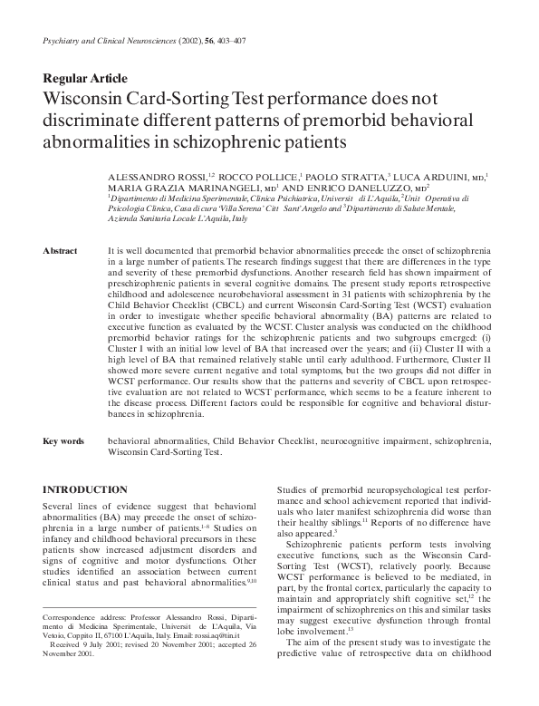 (PDF) Wisconsin Card-Sorting Test performance does not discriminate ...