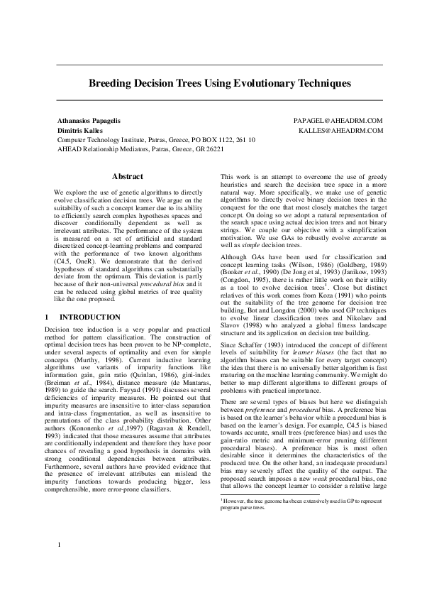 (PDF) Breeding decision trees using evolutionary techniques